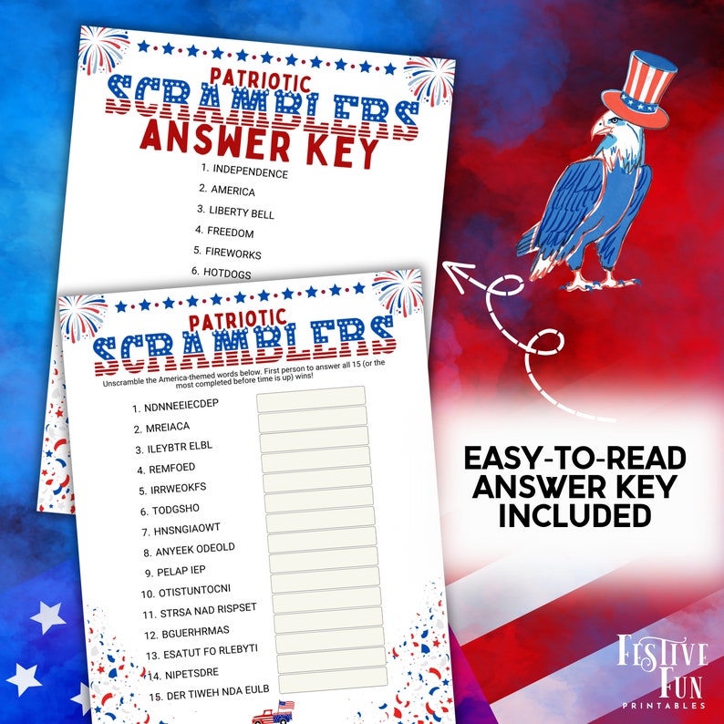 USA Scrambled Words Printable Game, Patriotic American Red White and ...