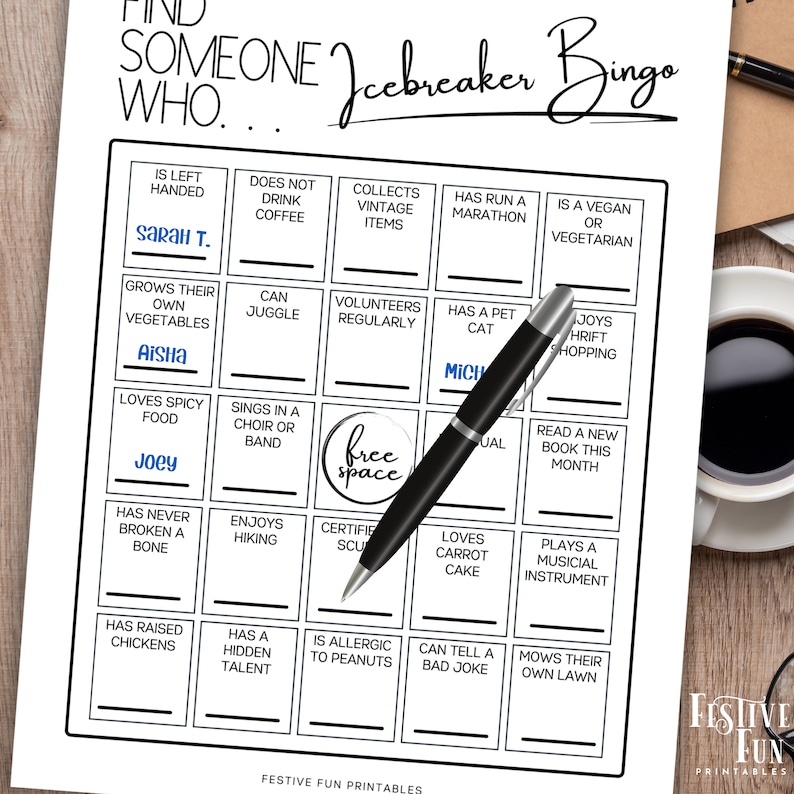 Find Someone Who Icebreaker Bingo, Mix and Mingle Conversation Starter ...