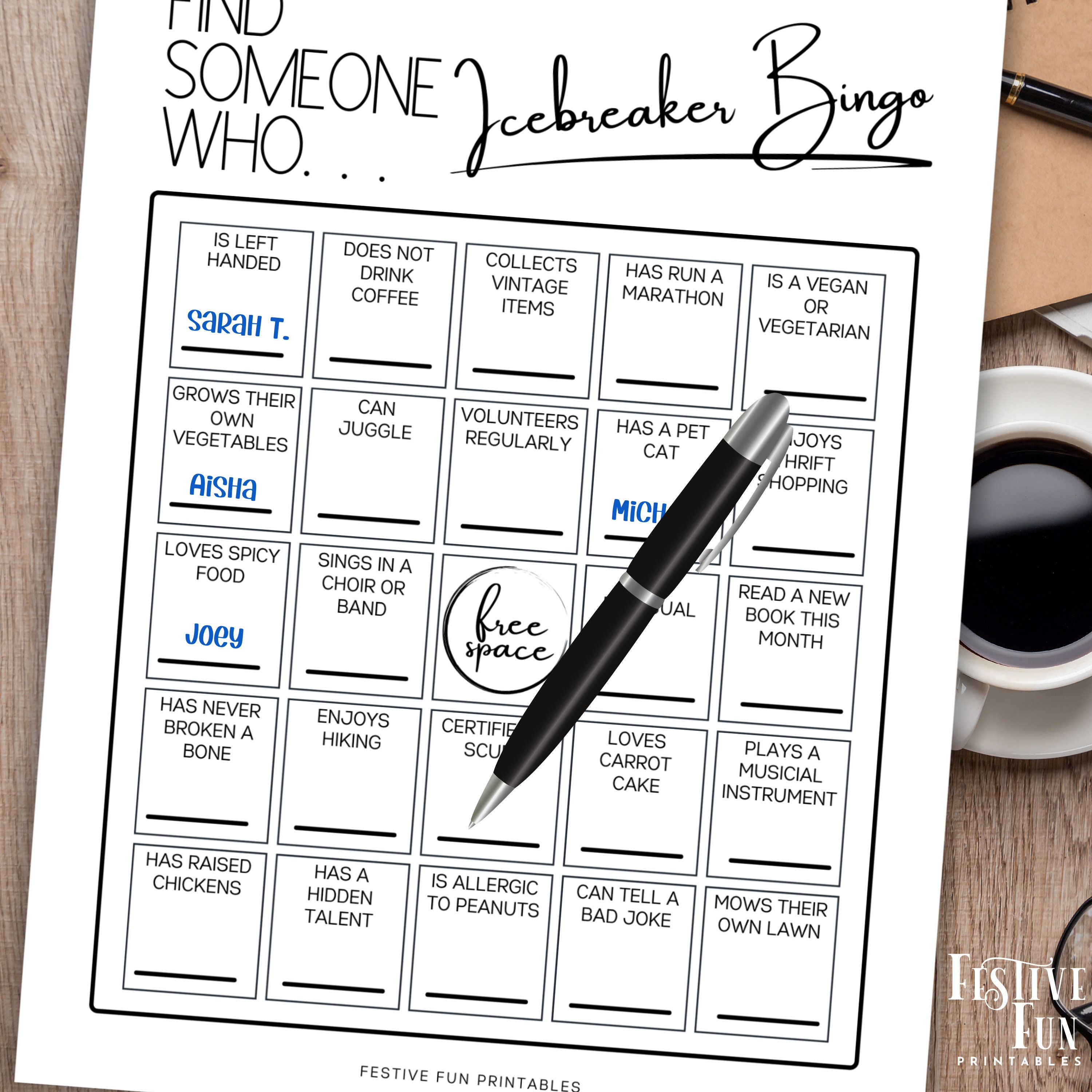Find Someone Who Icebreaker Bingo, Mix and Mingle Conversation Starter ...