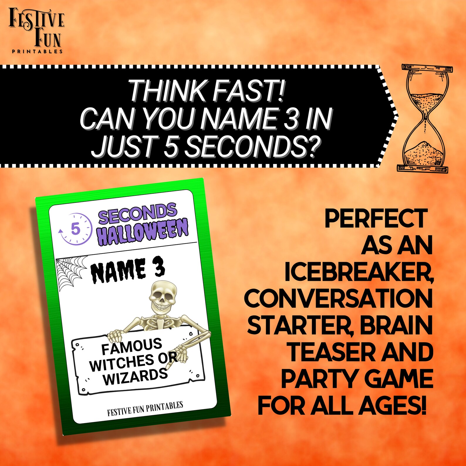 Halloween Five Second Game Printable, Name Three in 5 Seconds, Quick ...