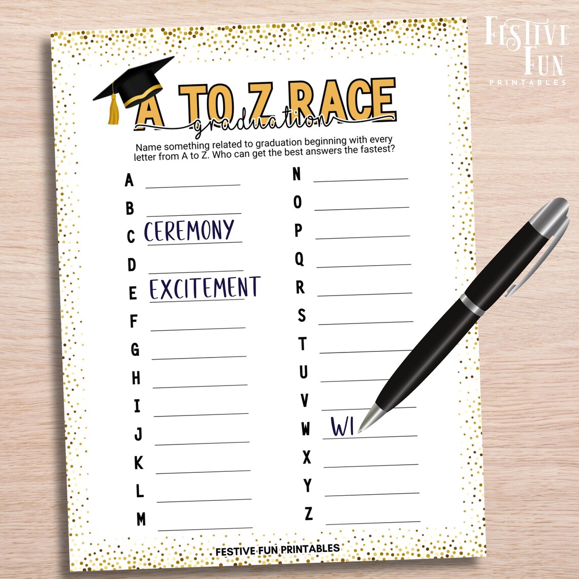 Grad A to Z Race Game, Printable Easy Graduation Activity for Grad ...