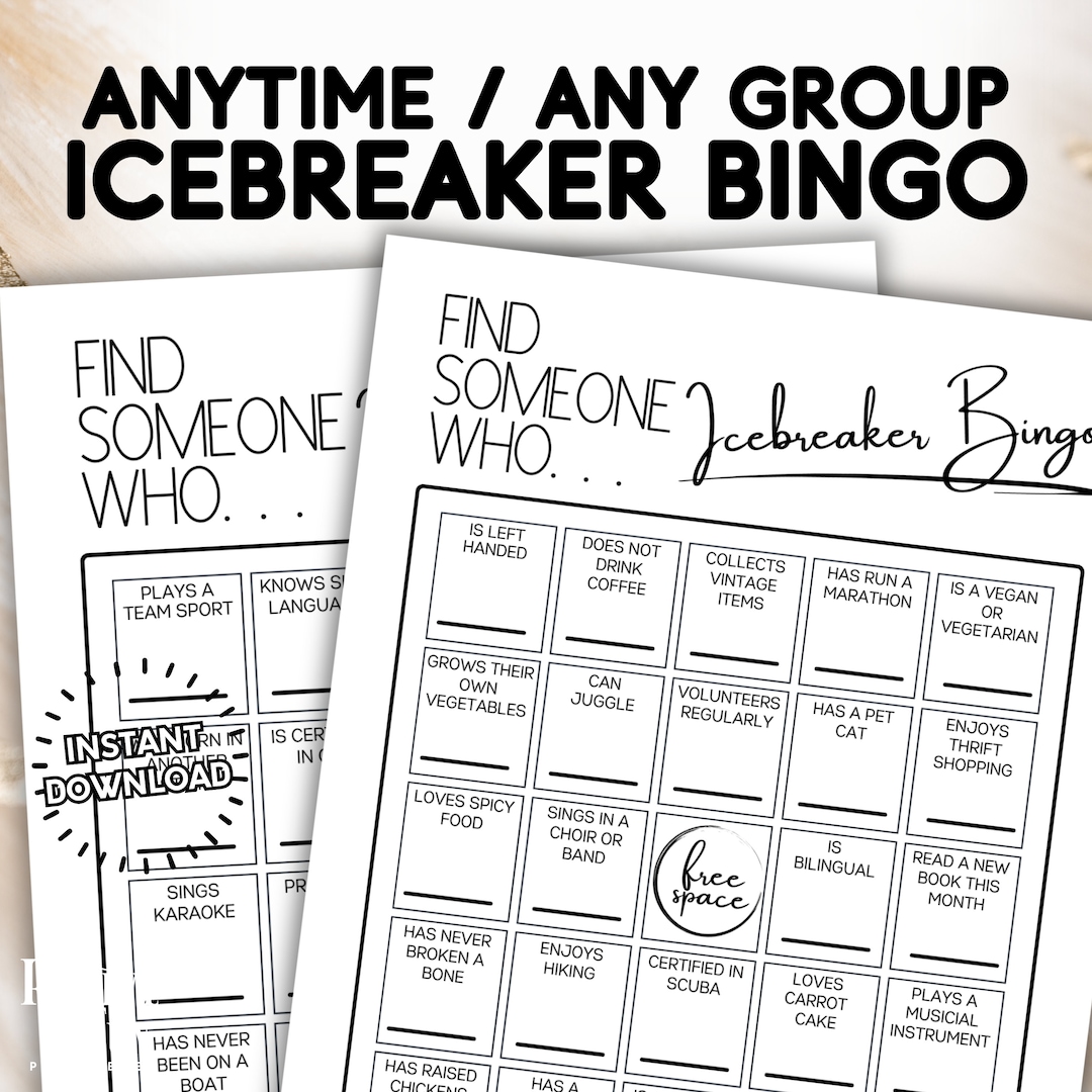 Find Someone Who Icebreaker Bingo, Mix and Mingle Conversation Starter ...