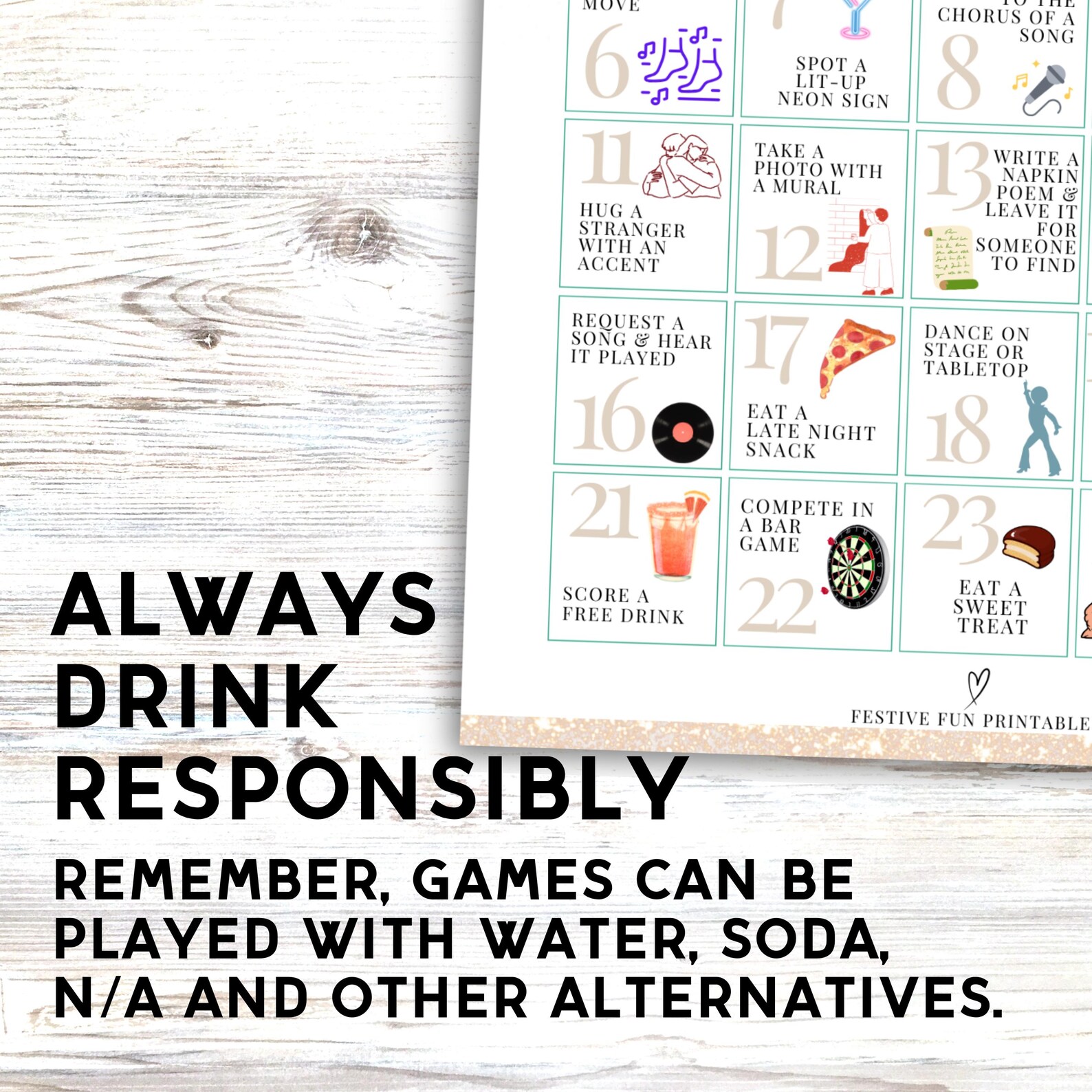Ladies Night Bar Crawl Bingo, Women's Bar Scavenger Hunt Printable, Any ...