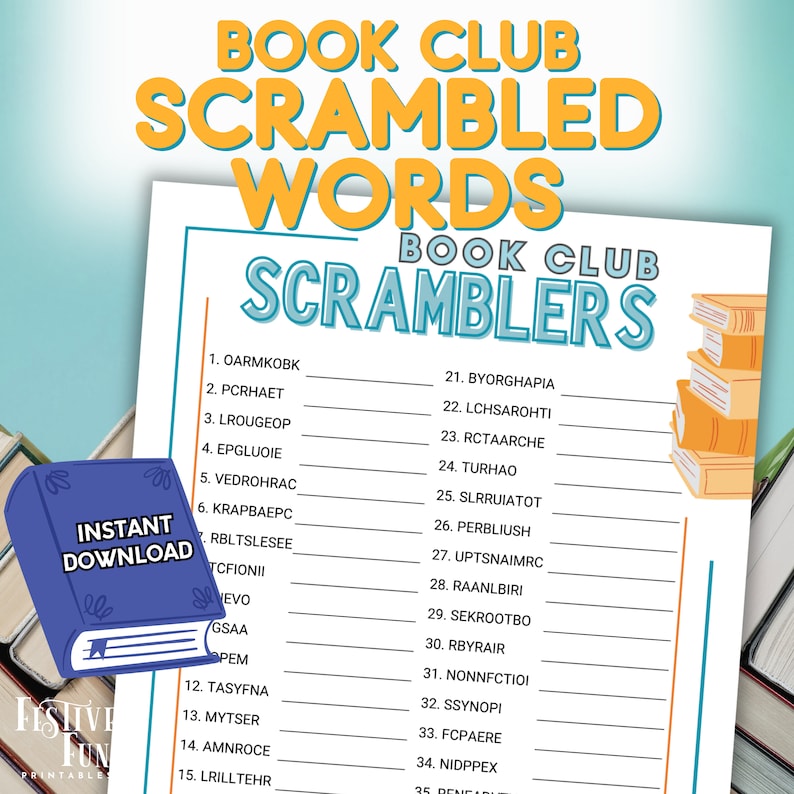 Book Club Word Scramble Printable Game, Reading Lovers Printable Word ...