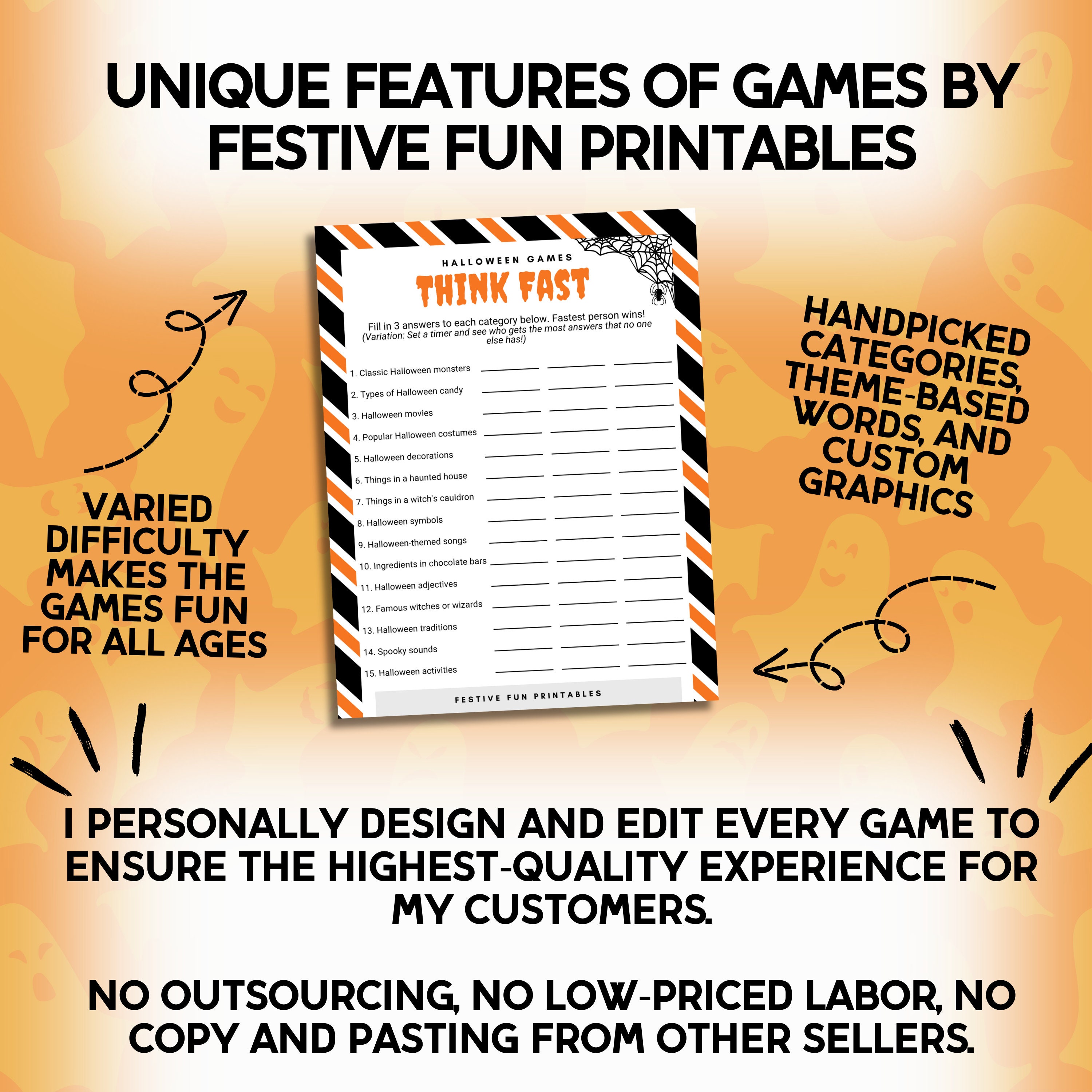 Think Fast Halloween Party Game, Name 3 Categories Trivia Word Game for ...