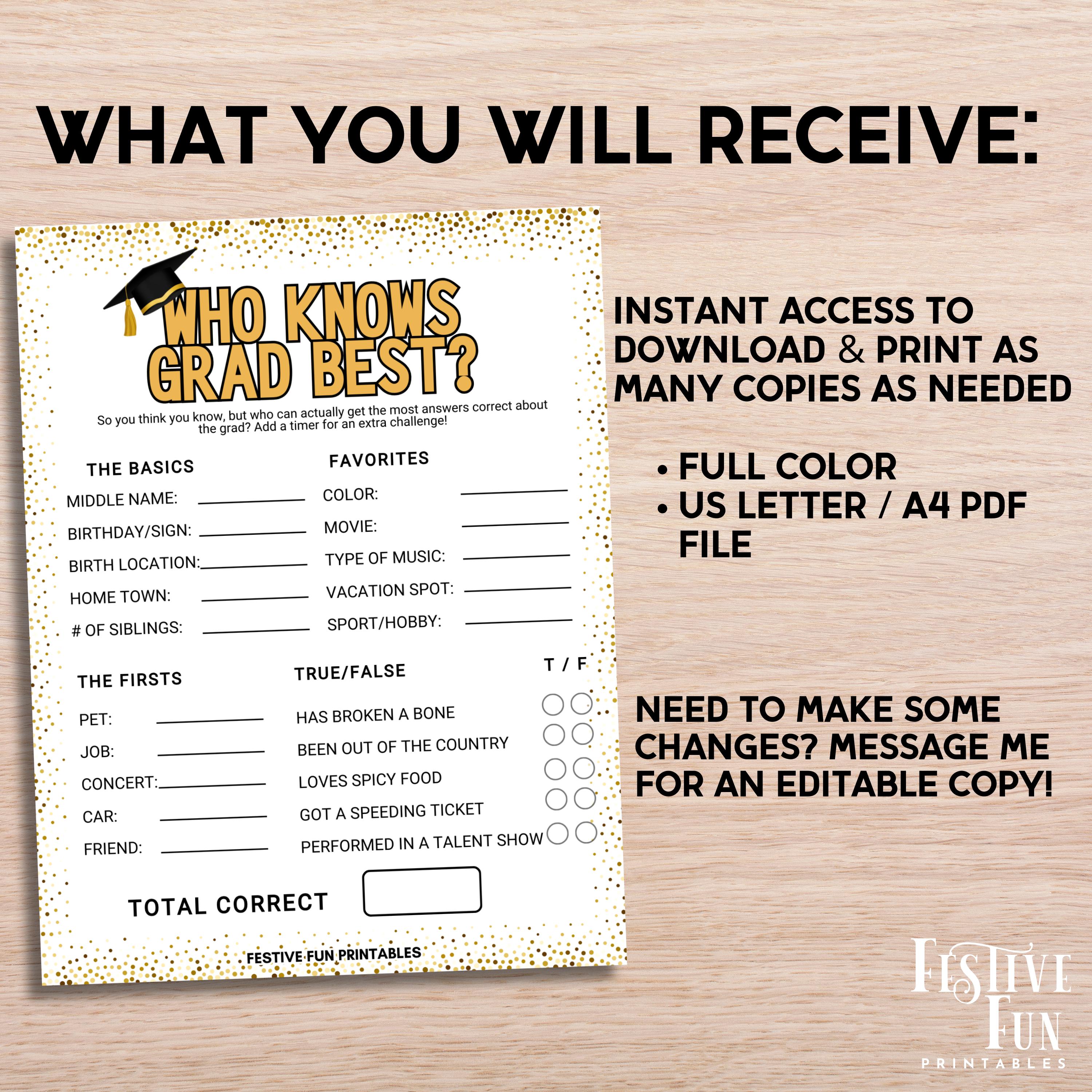 Who Knows Grad Best, Easy Graduation Activity, Modern Graduate Party ...