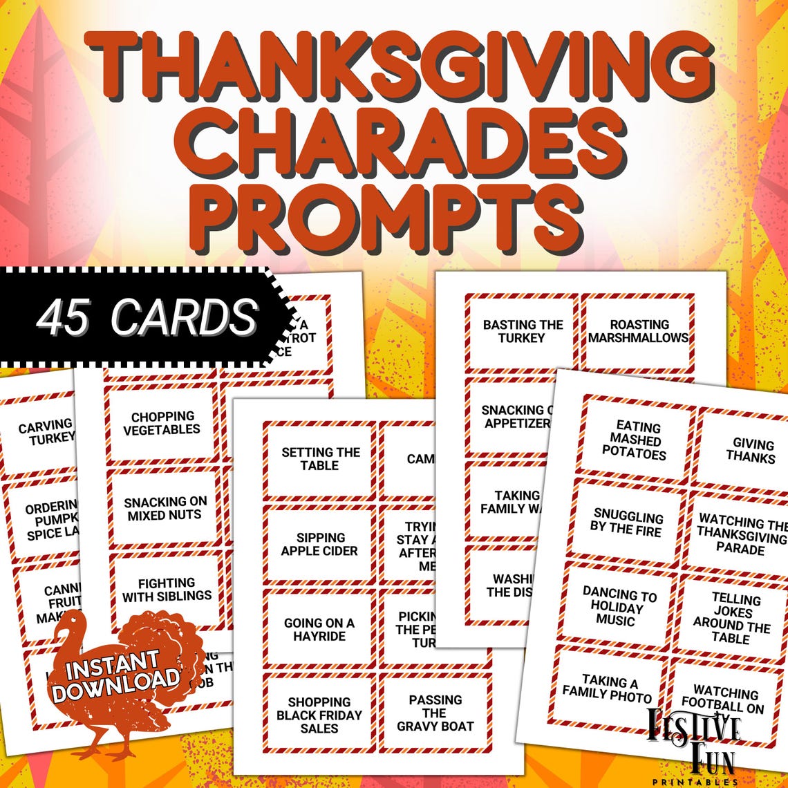 Thanksgiving Charades, Printable Done for You Fall Act or Draw It ...
