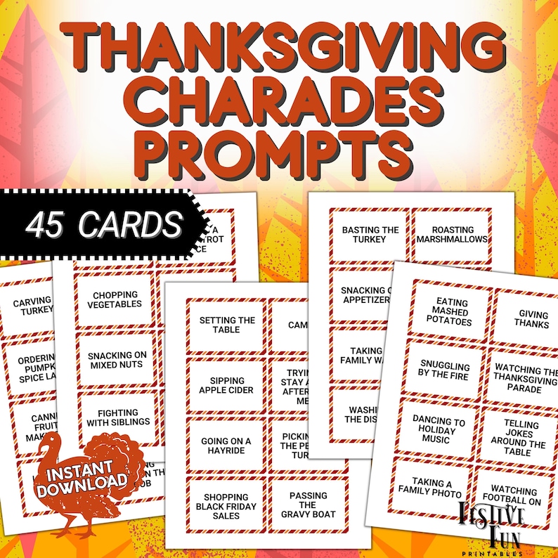 Thanksgiving Charades, Printable Done for You Fall Act or Draw It ...