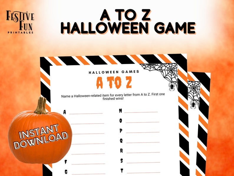 Halloween A to Z Race Game,think Fast Party Activity for Kids Teens or ...