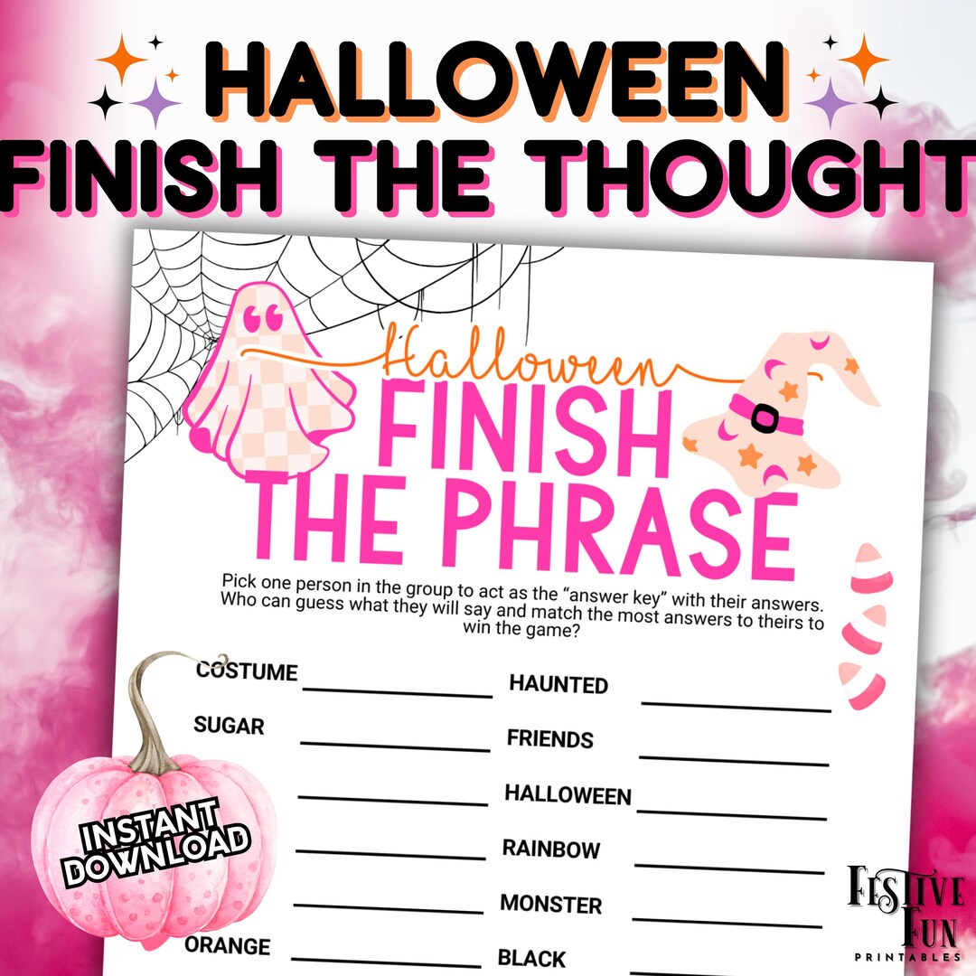 Halloween Finish the Phrase Game, Pink Girly Summerween Theme Trivia ...