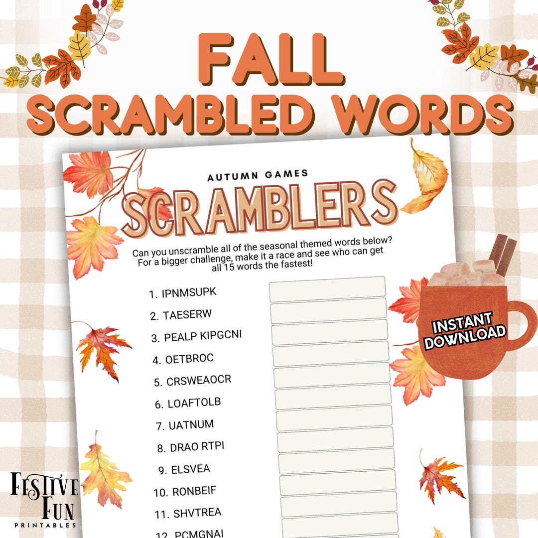 Fall Scrambled Words Autumn Games, Printable Trivia Activity for Fall ...