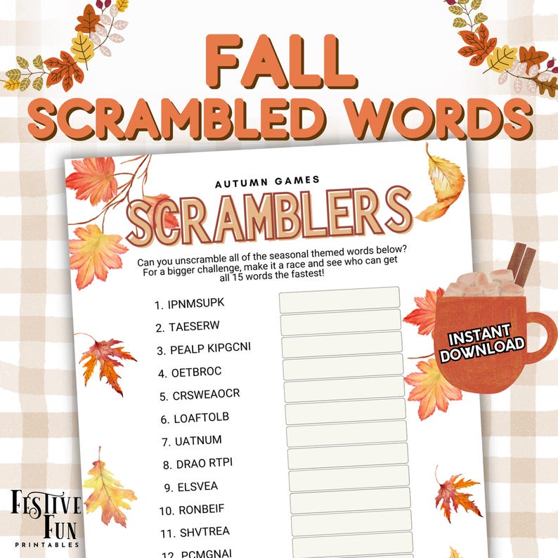 Fall Scrambled Words Autumn Games, Printable Trivia Activity for Fall ...