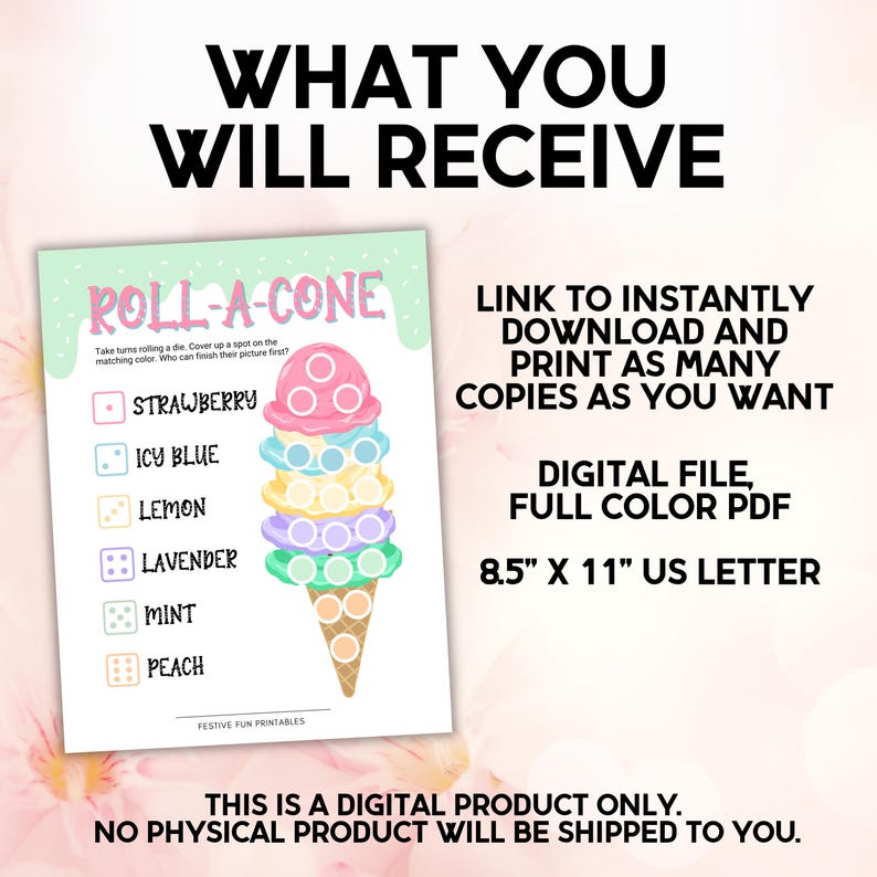Roll A Picture Candy Dice Game Printable, Easy Ice Cream Theme Party ...
