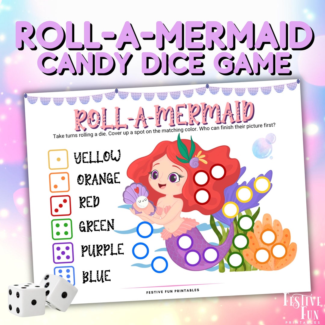 Roll-a-mermaid Candy Dice Game, Under the Sea Birthday Theme Candy ...