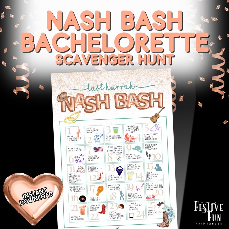 Nash Bash Bachelorette Scavenger Hunt, 21+ Adult Bride to Be Hen Party ...
