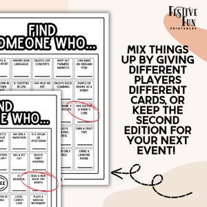 Find A Guest Icebreaker Bingo, Mix and Mingle Conversation Starter ...