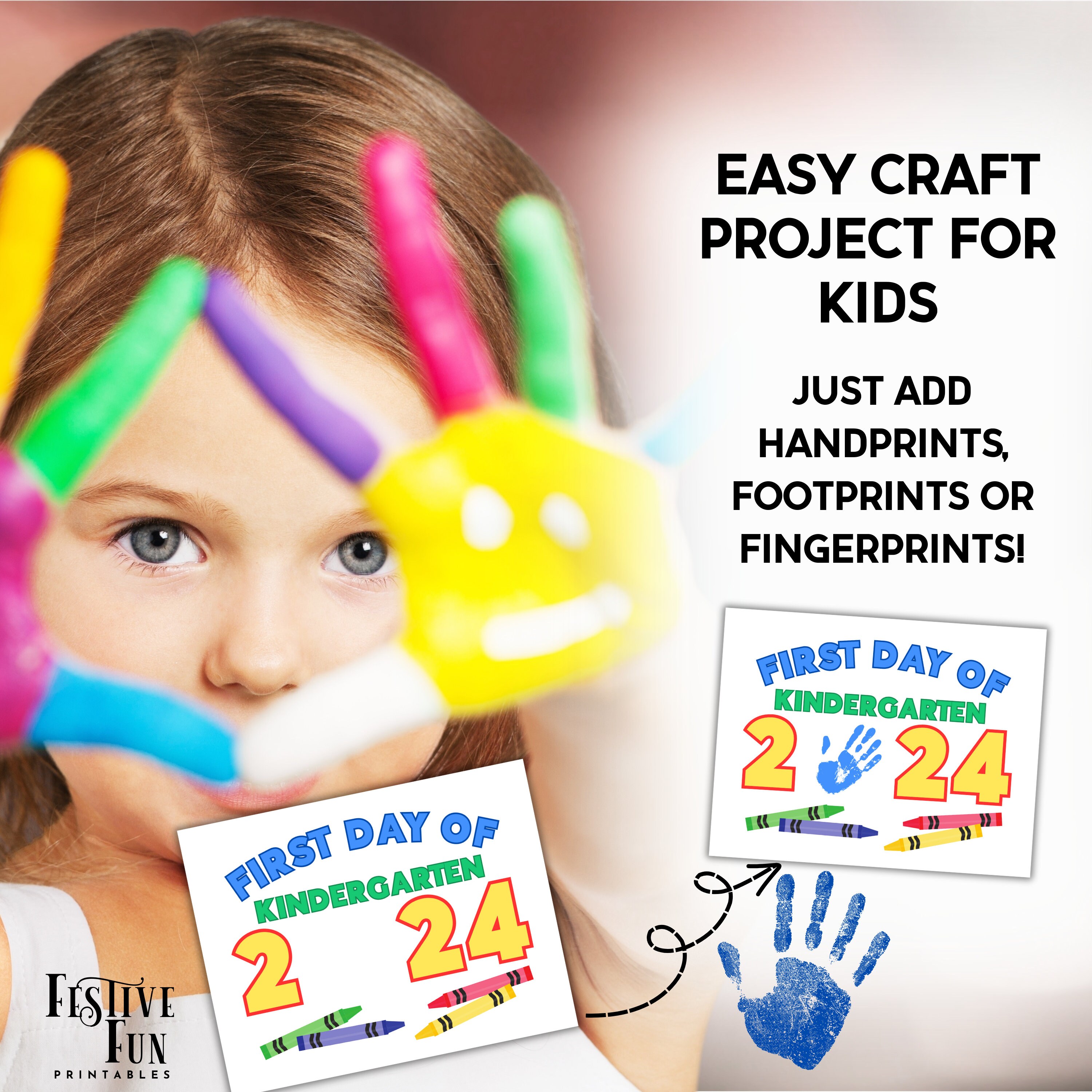 First Day of Kindergarten 2024 Printable Handprint Art Craft, Back to ...