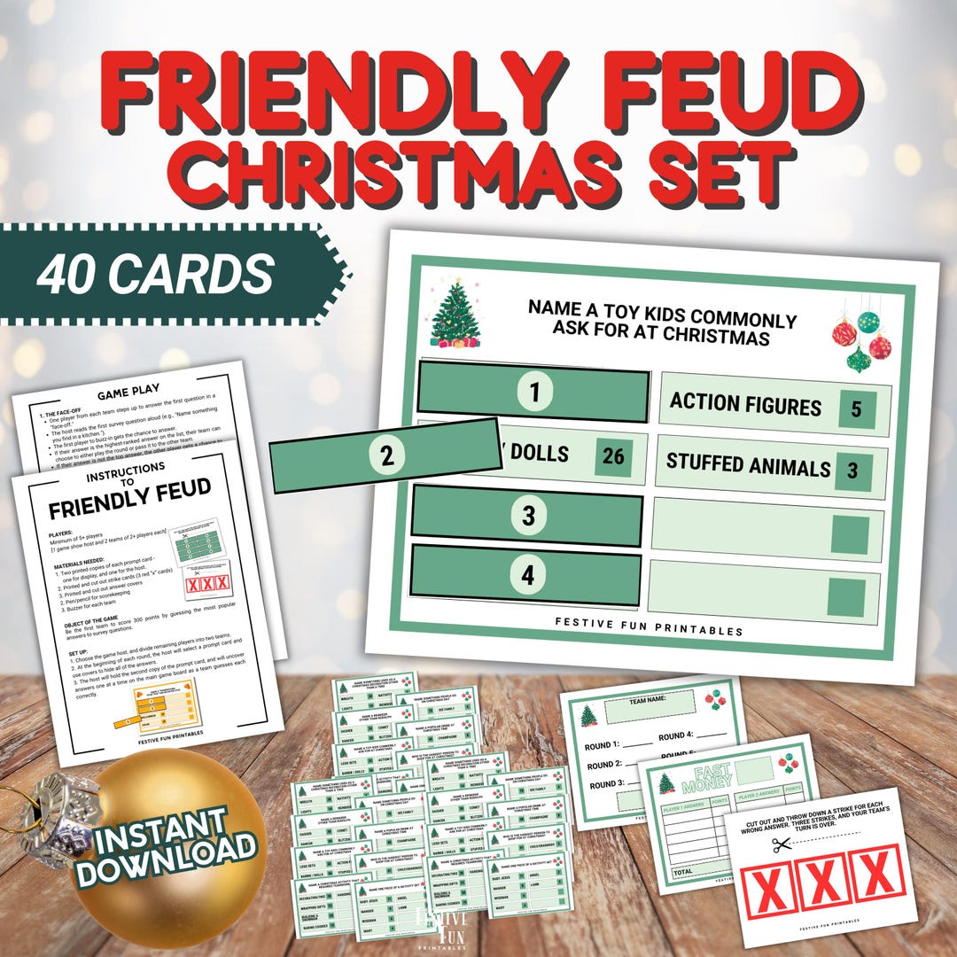 Printable Christmas Feud Family Game, Winter Holiday Feud Trivia for ...