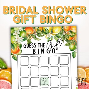 Guess the Gift Bingo, Citrus Bridal Shower Engagement Party Game ...