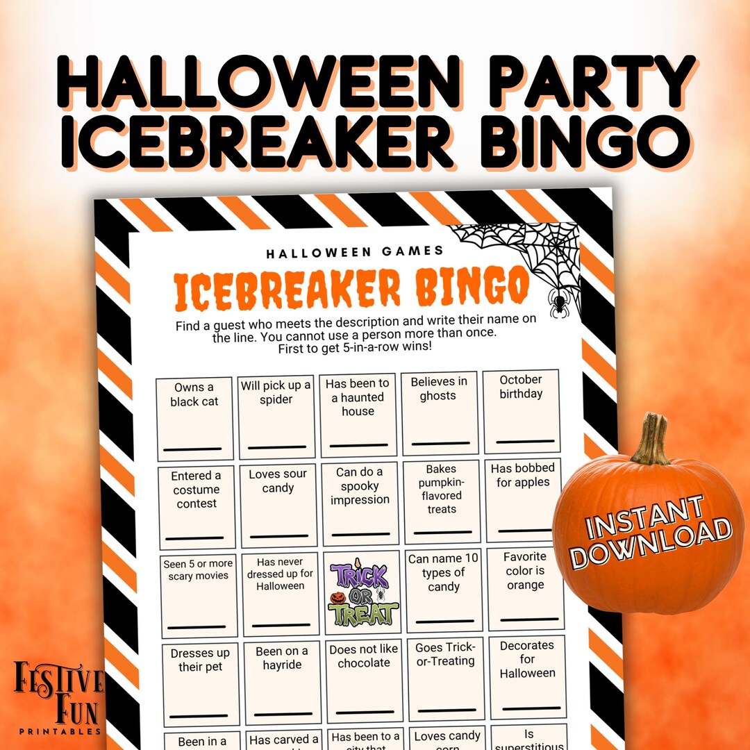 Halloween Party Icebreaker Bingo, Find Someone Who Mix and Mingle Human ...