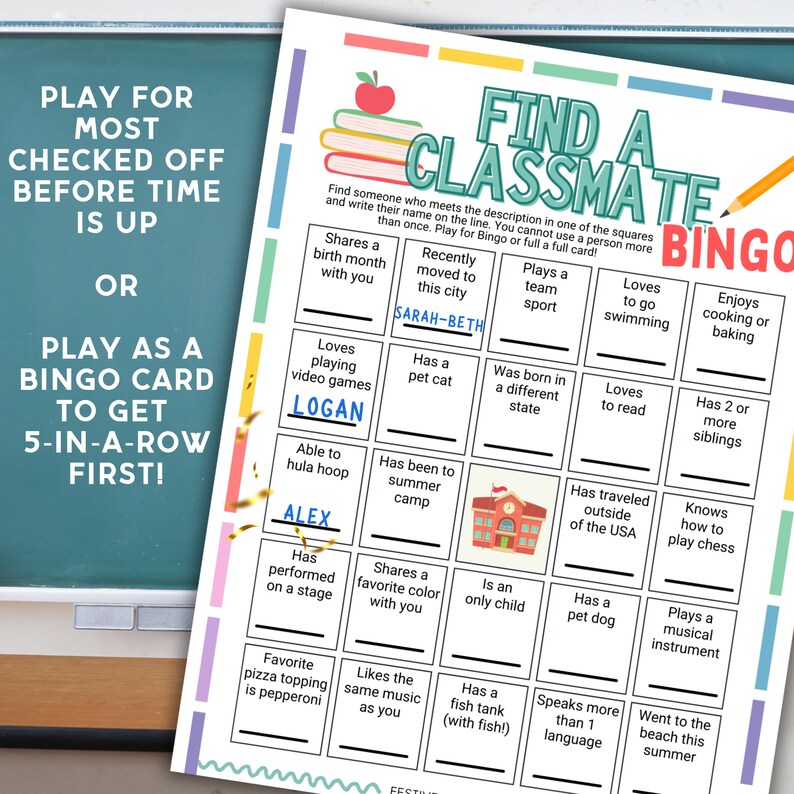 Back to School Classmate Bingo Game, First Day of School Icebreaker ...