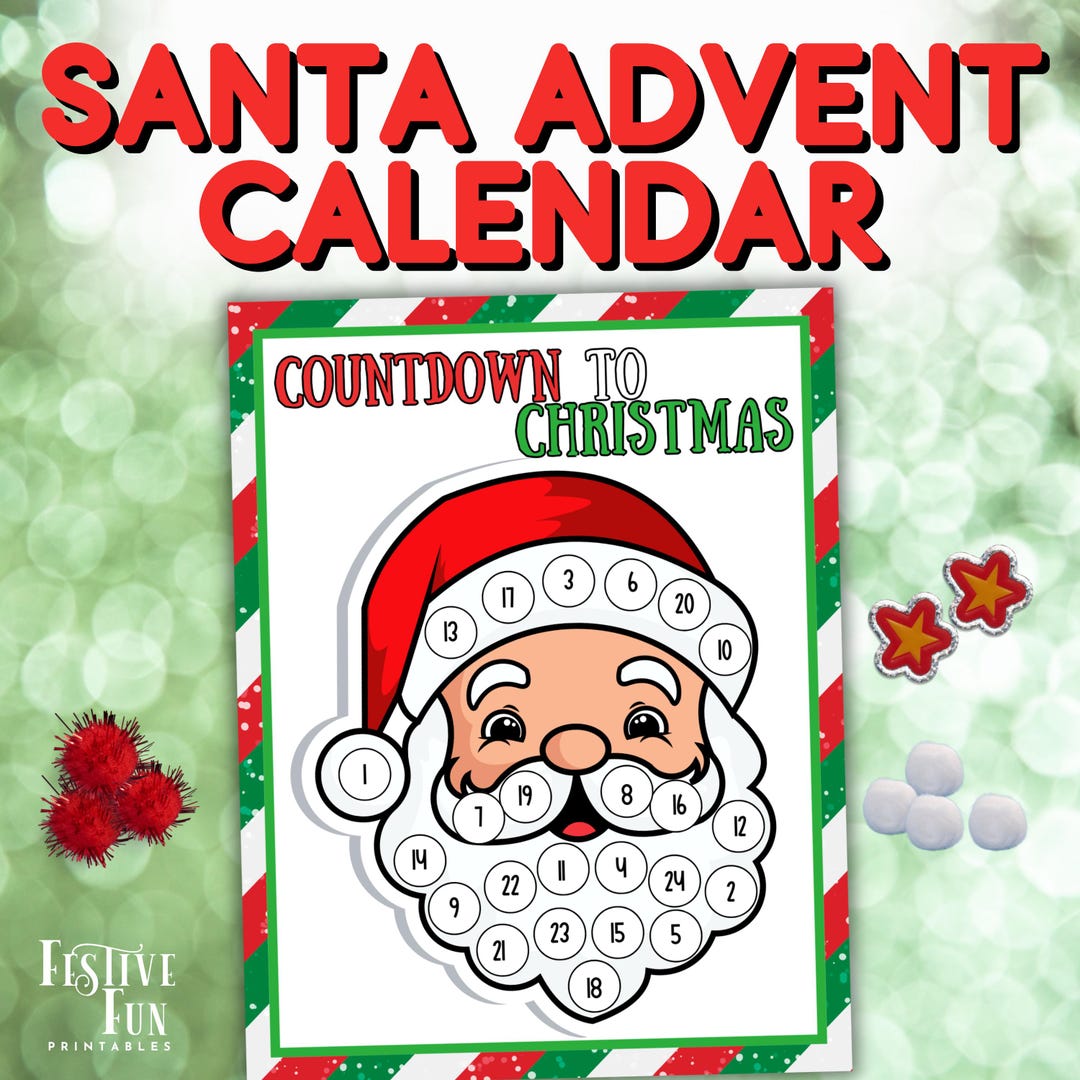 Santa Advent Calendar, Printable Countdown to Christmas Activity for ...