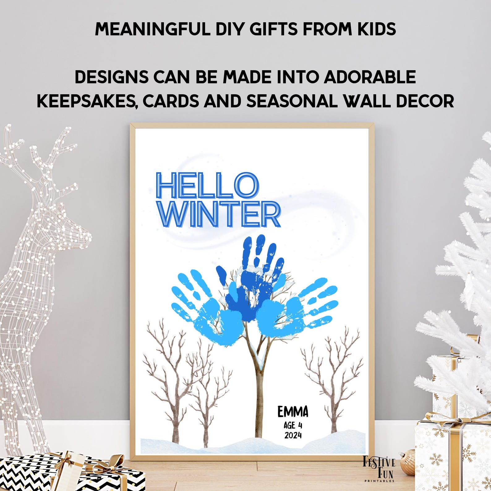 Hello Winter Seasonal Handprint Craft for Kids, Cute Printable Tree ...