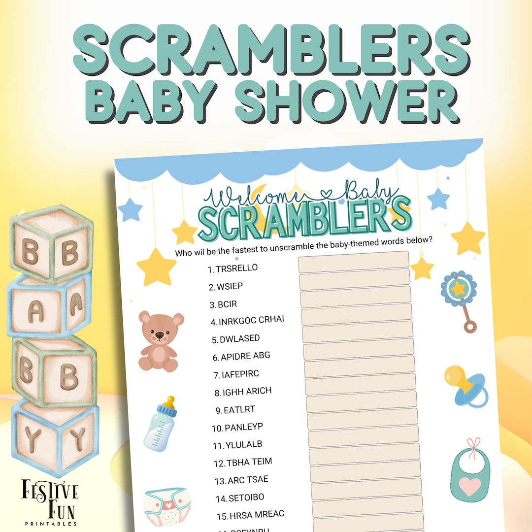 Baby Word Scramble Printable Game, Scrambled Words Baby Shower Trivia ...