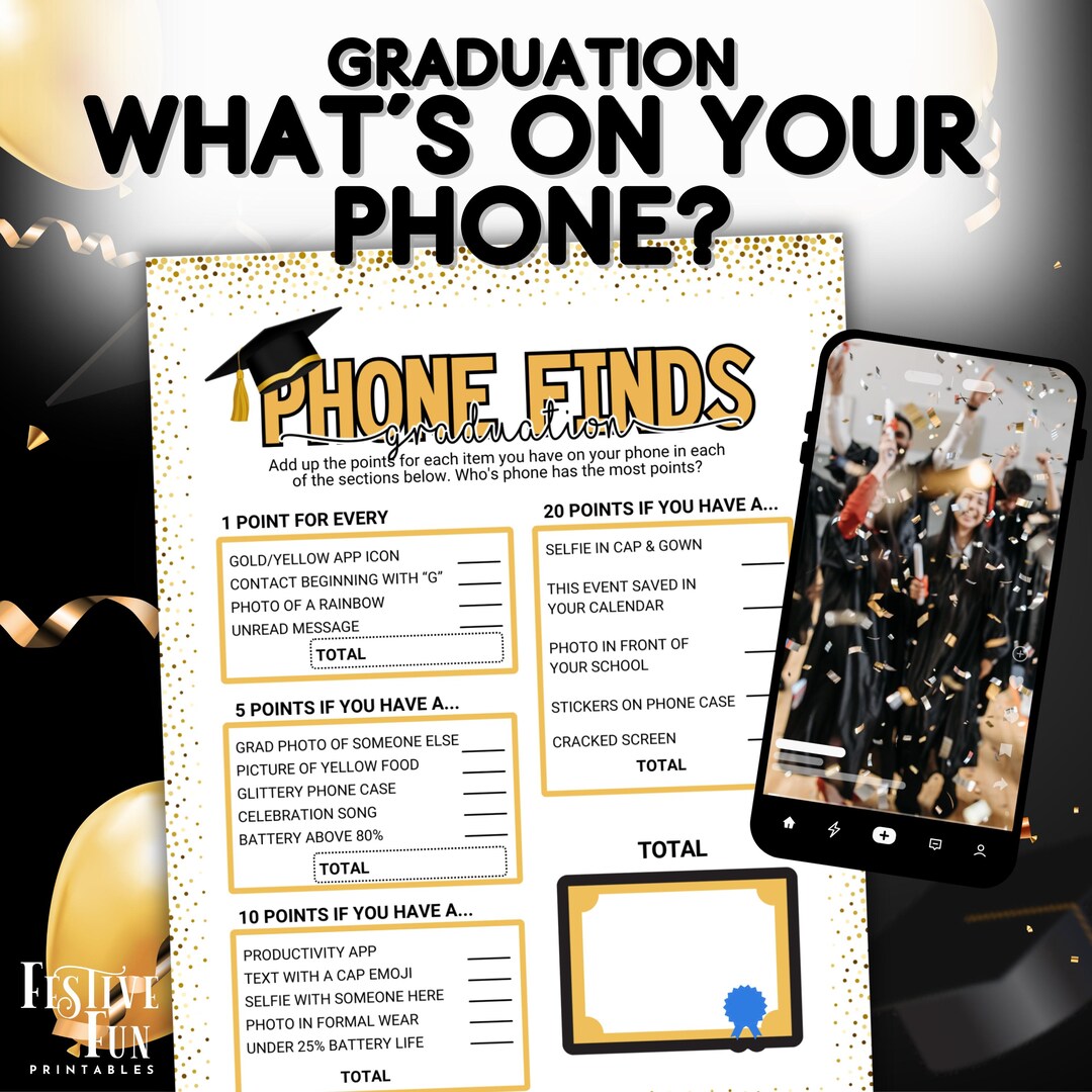 Grad What's on Your Phone Printable Game, Cell Phone Scavenger Hunt ...