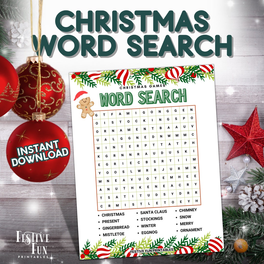 Christmas Word Search Puzzle, Printable Winter Game for Kids Teens and ...