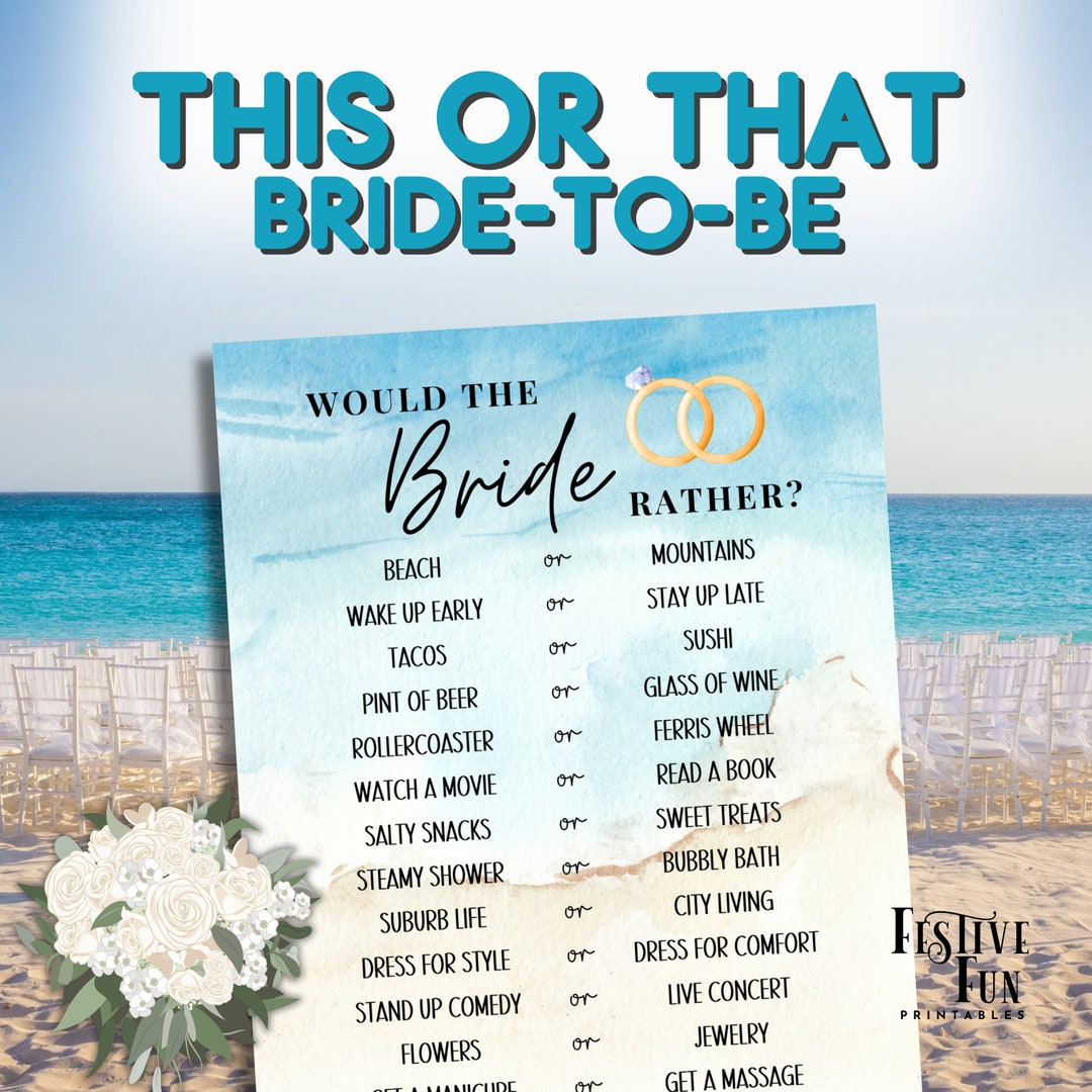 This or That Bridal Shower, Would Bride Rather Bachelorette and Hen ...