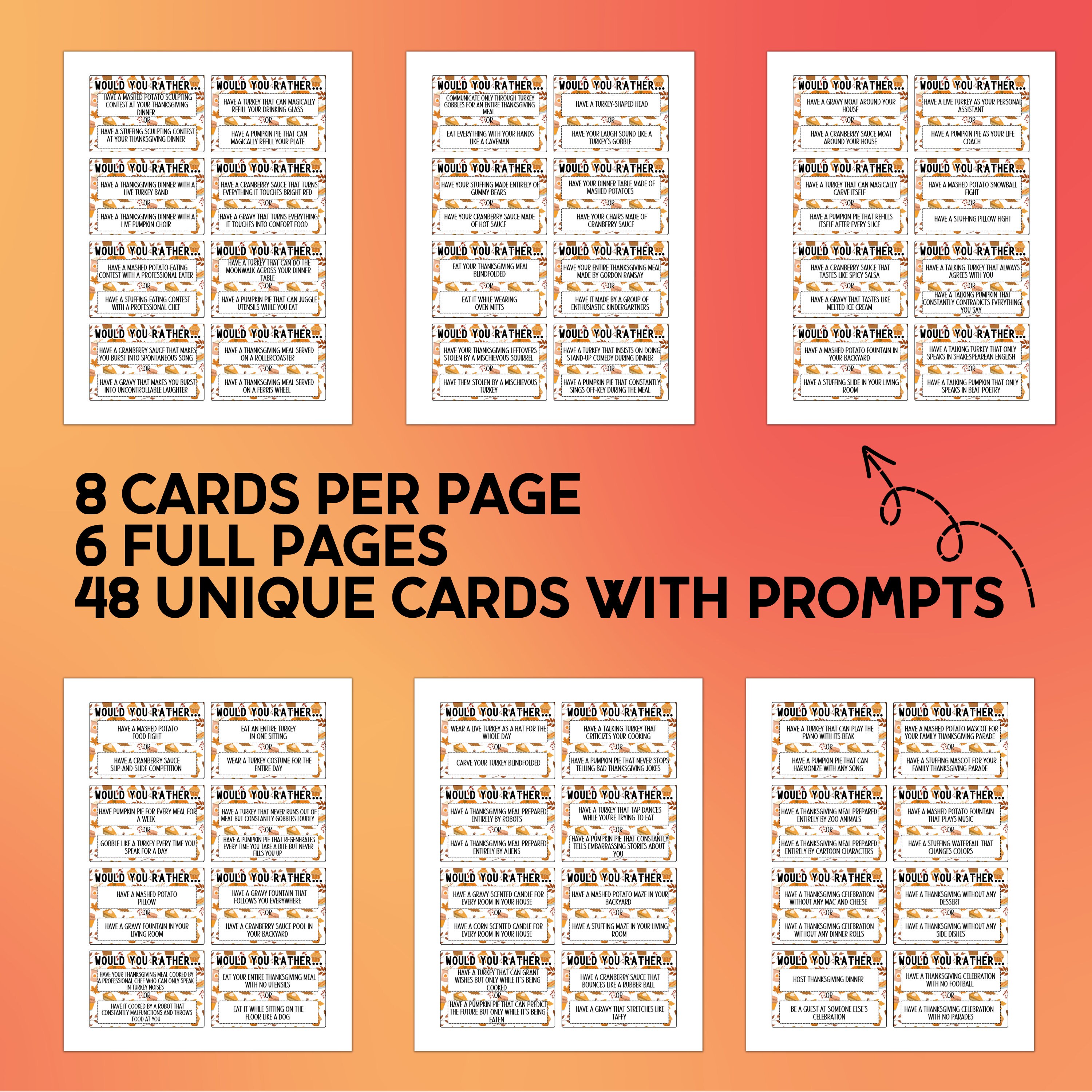 Would You Rather Thanksgiving Game Printable Cards, This or That ...