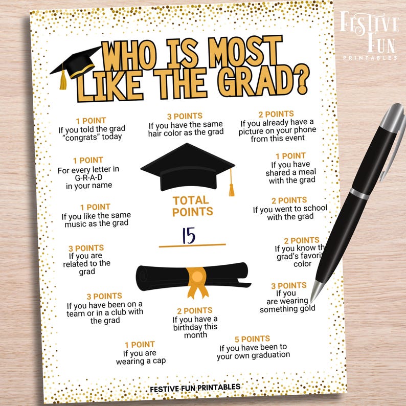 Most Like Grad Game, Senior Night Graduation Activity, Fun Easy Grad ...