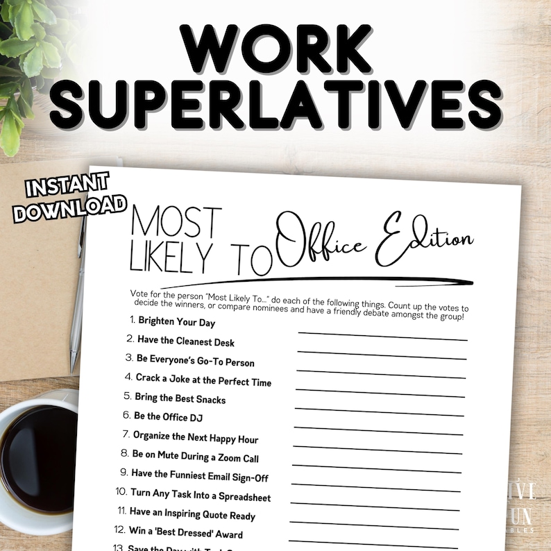 Office Most Likely to Superlative Awards, Printable Work Holiday Party ...
