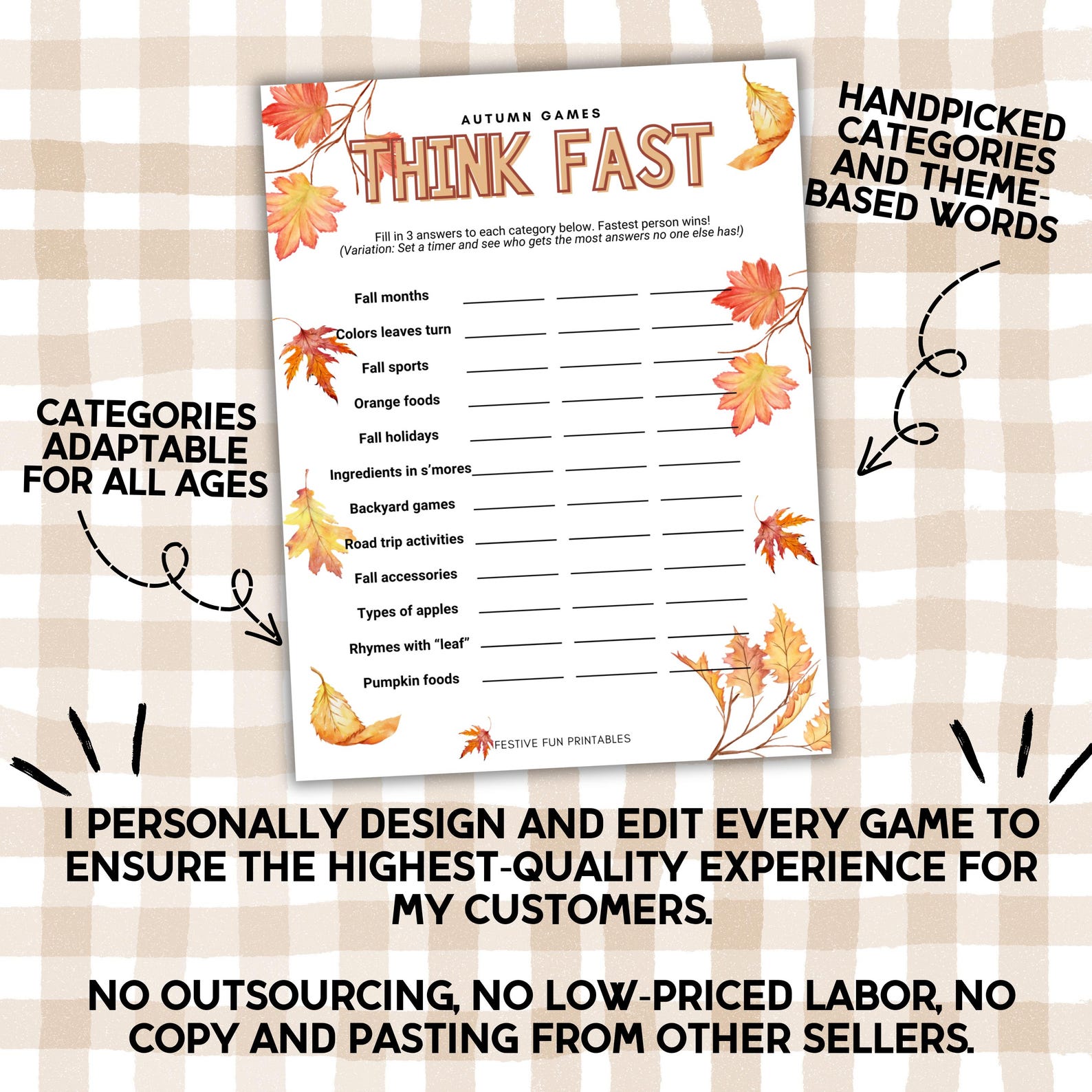 Fall Season Think Fast Printable Game, Autumn Pumpkin Trivia Activity ...