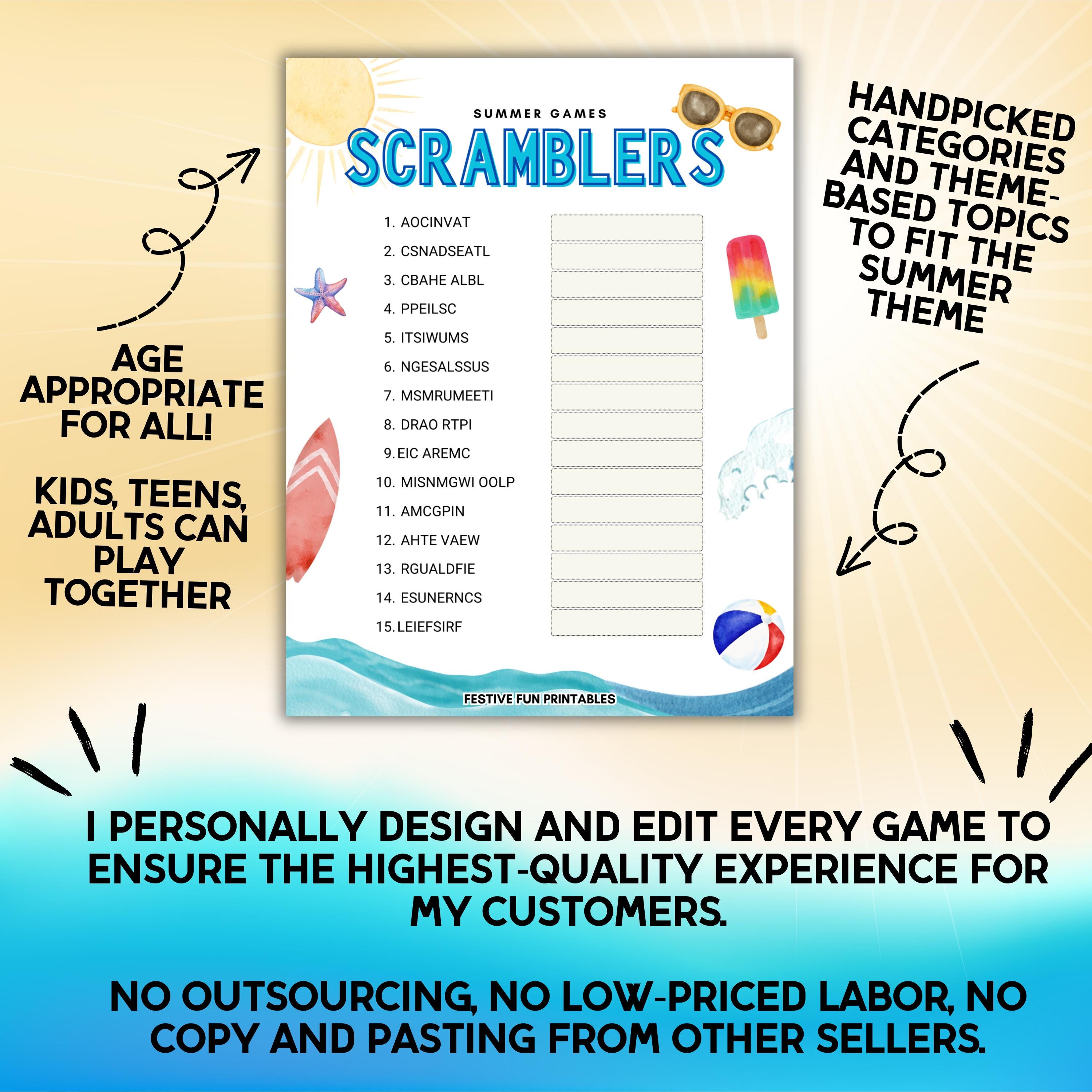 Summer Scrambled Words Printable Game, Vacation Word Game for Kids ...
