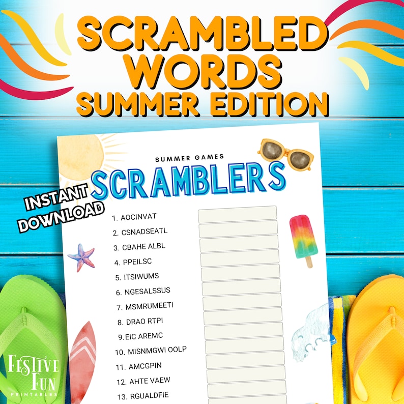 Summer Scrambled Words Printable Game, Vacation Word Game for Kids ...