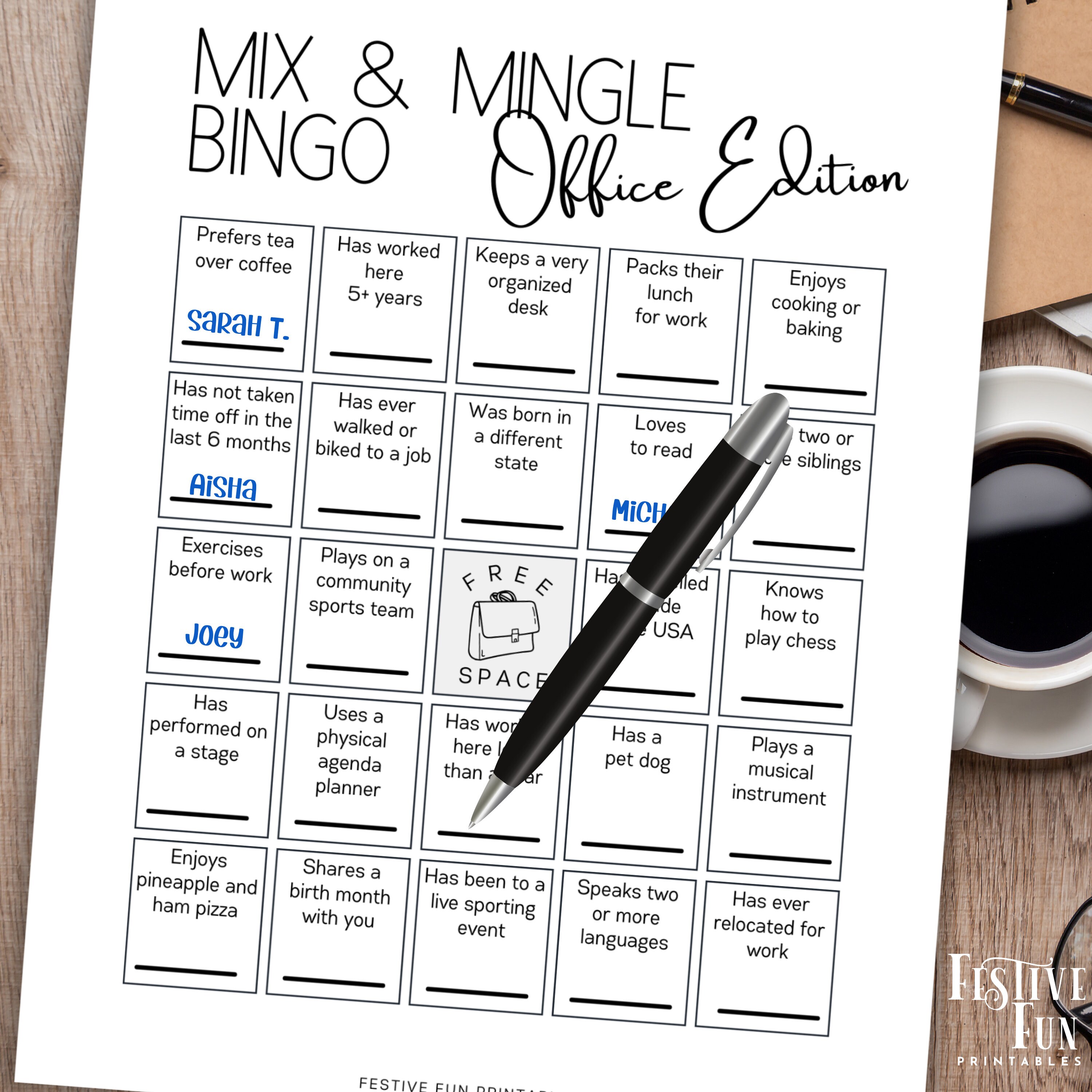 Coworker Bingo Office Icebreaker Game - Printable Team Building Find ...
