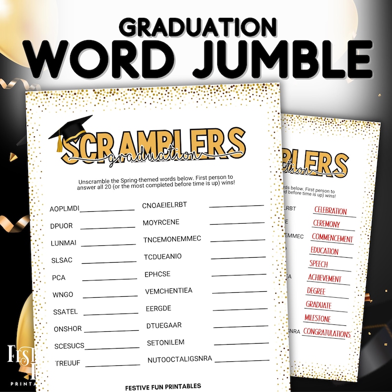 Graduation Word Jumble Printable Game, Graduation Activity, Easy Grad ...