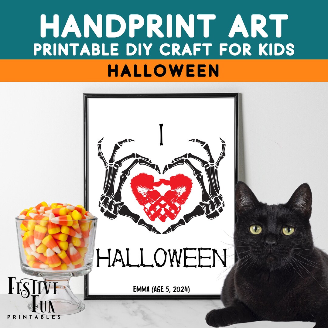 I Love Halloween Skeleton Handprint Art for Kids, Fall Printable DIY ...