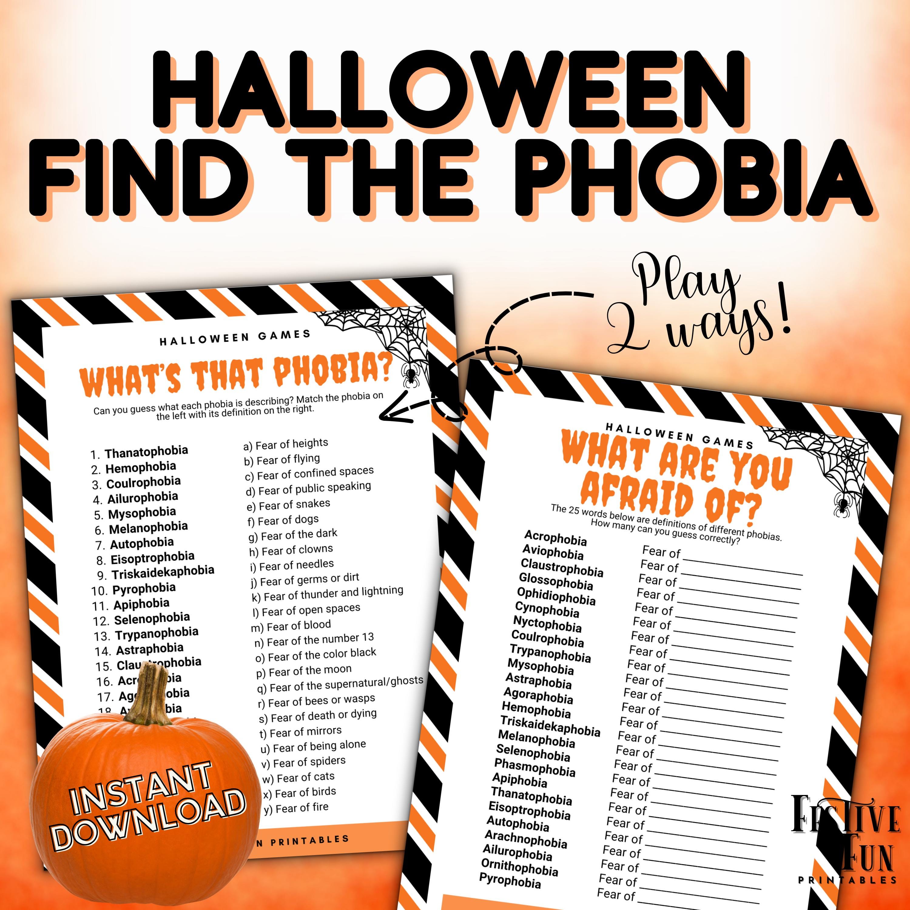Guess the Phobia Halloween Trivia Game, What Are You Afraid of Fear ...