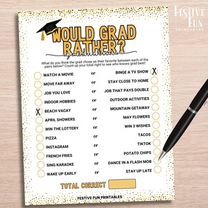 Would Grad Rather Printable Game, Graduation Party Activity, Middle ...