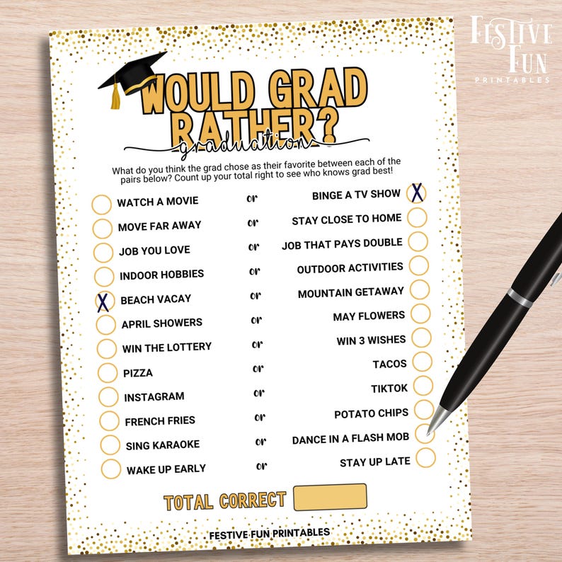 Would Grad Rather Printable Game, Graduation Party Activity, Middle ...