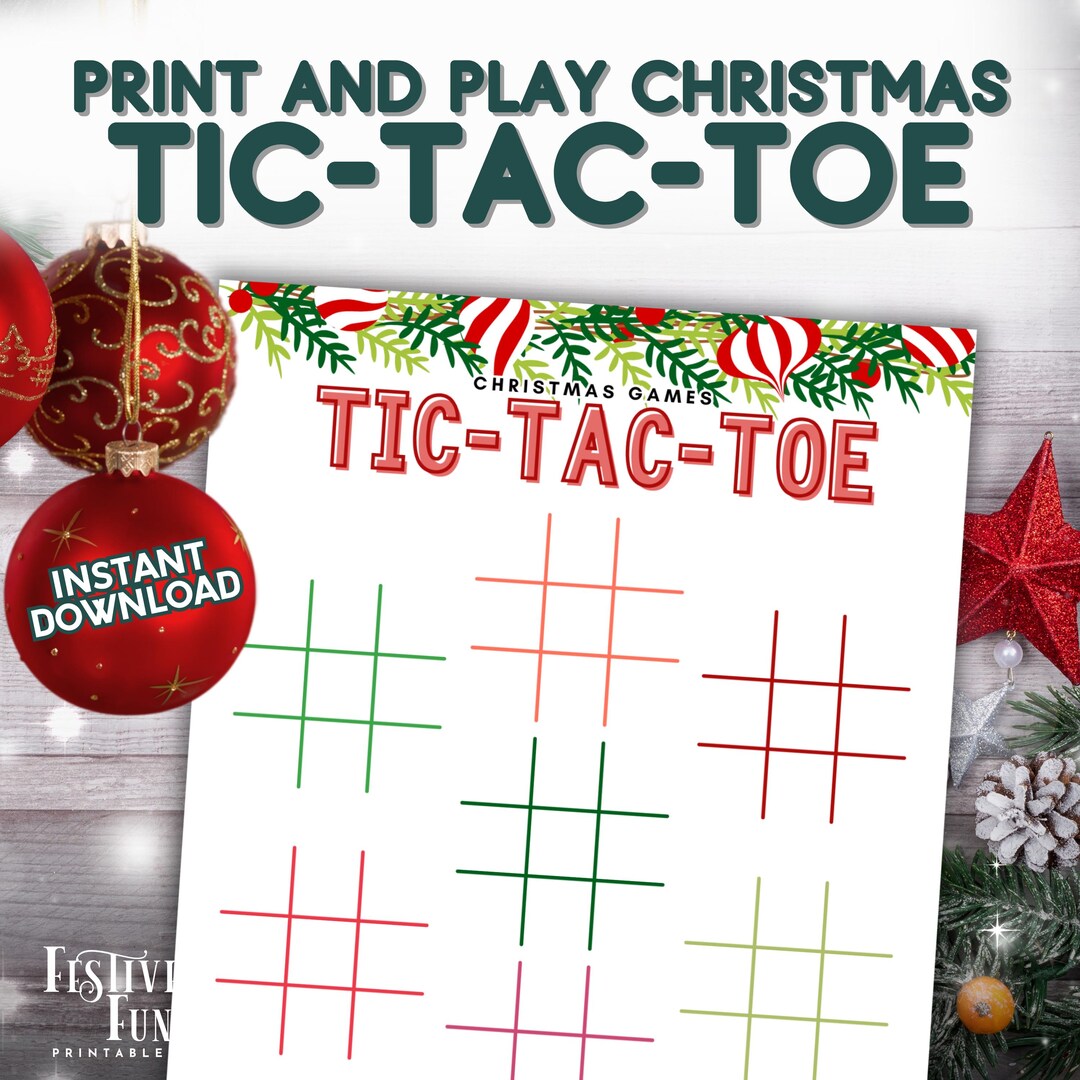 Printable Christmas Tic Tac Toe Grids, Easy 2-person Kids Table Holiday ...