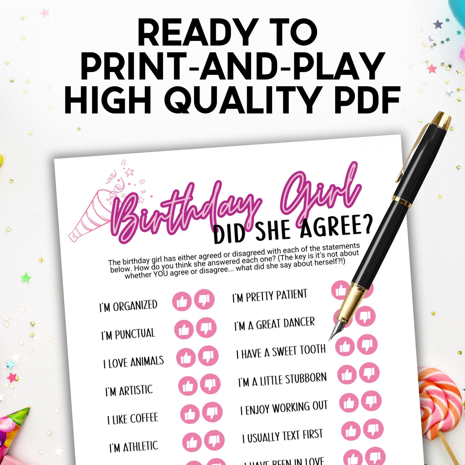 What Did Birthday Girl Say Trivia Game, Fun Printable True False Quiz ...