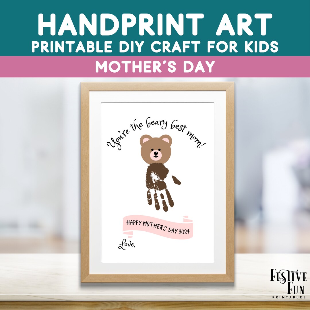 Teddy Bear Mother's Day Handprint Crafts for Kids, Printable DIY ...