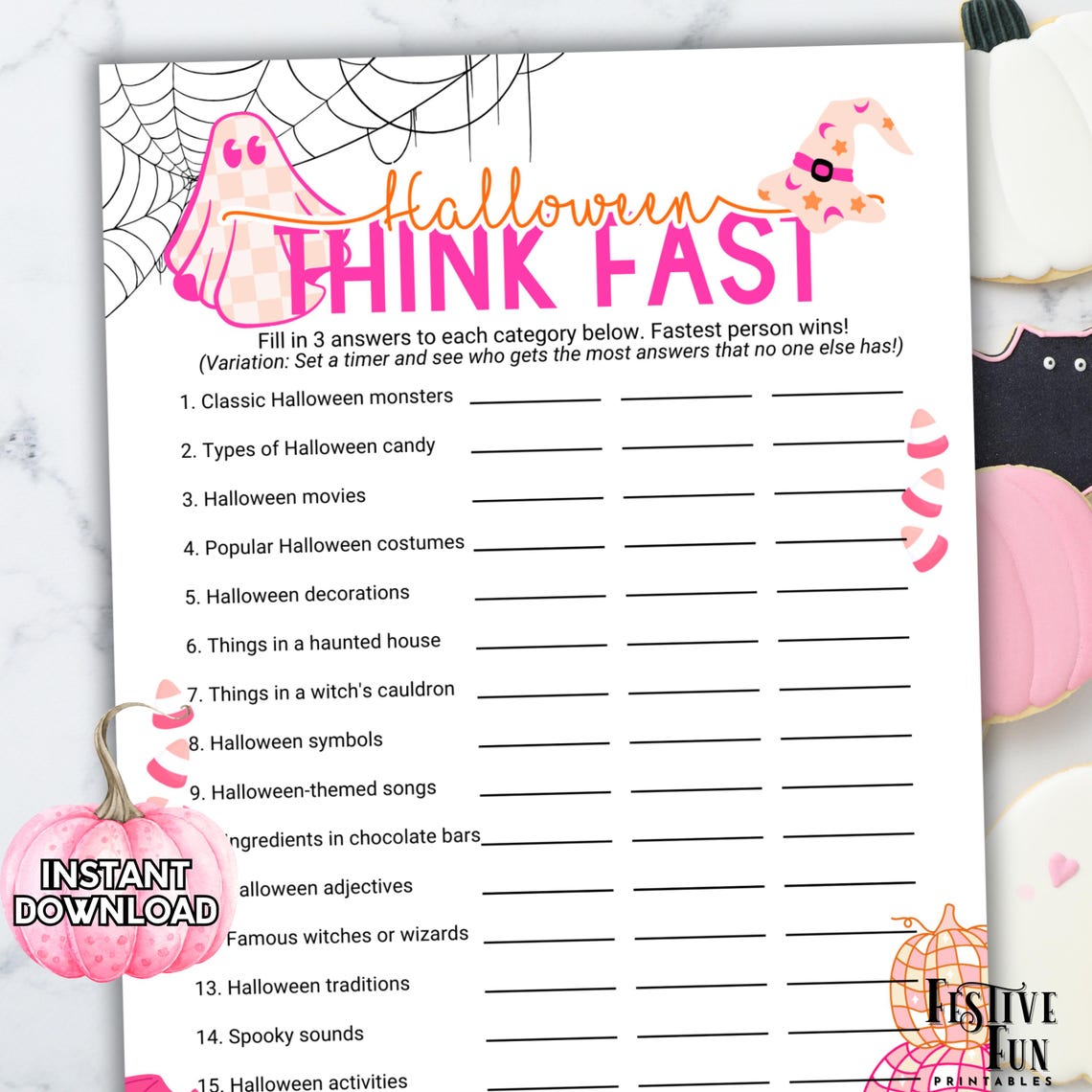 Think Fast Girly Halloween Trivia Game, Pink Name 3 Halloween ...