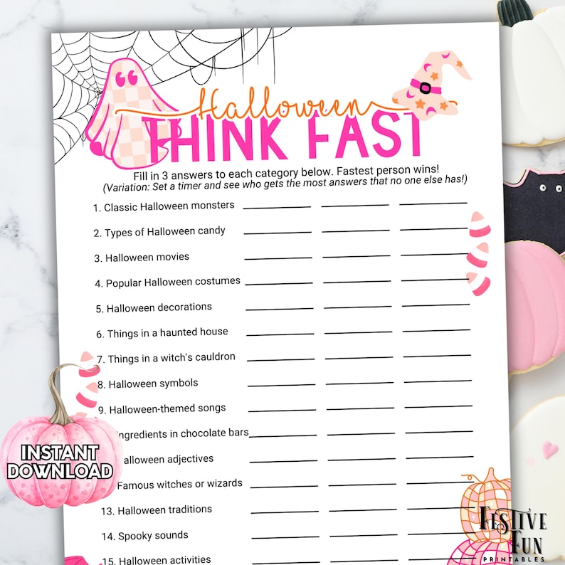 Think Fast Girly Halloween Trivia Game, Pink Name 3 Halloween ...