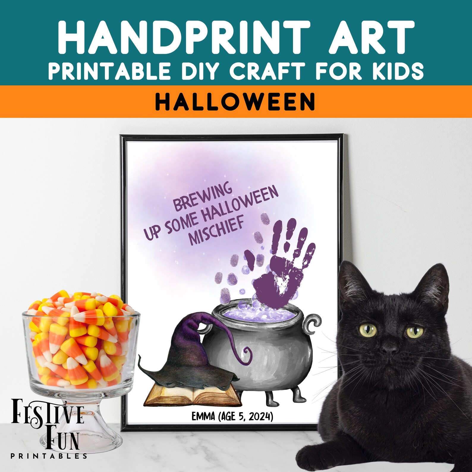 Brewing Mischief Halloween Handprint Art for Kids, Fall Printable DIY ...