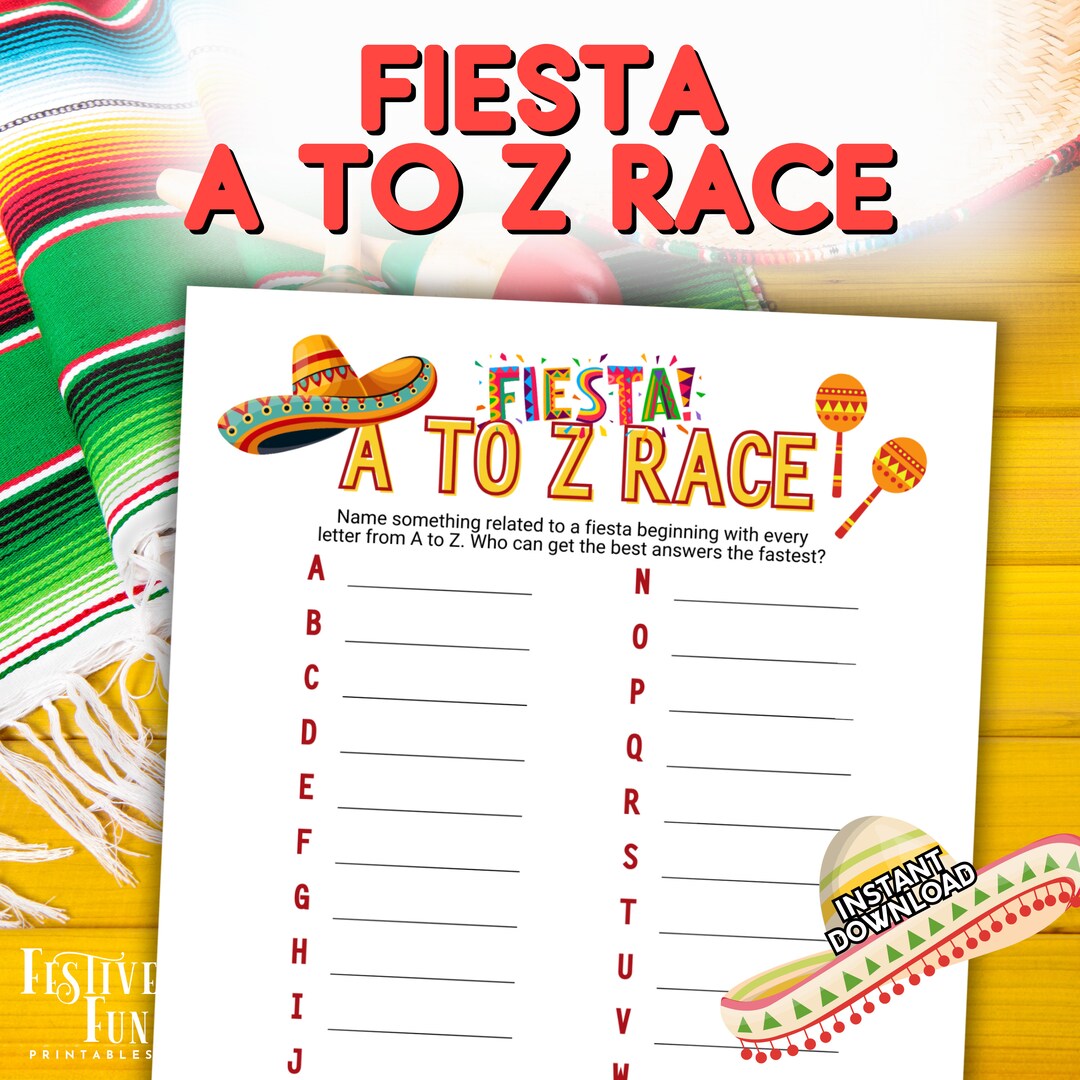 Fiesta A to Z Race, Mexican Theme Party Group Game, Taco Tuesday or ...